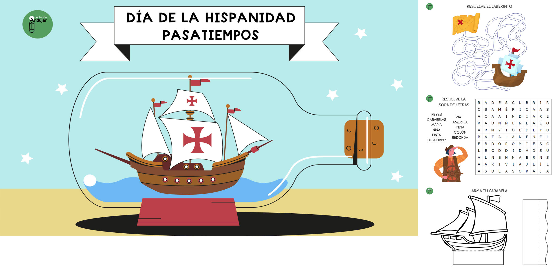 Pack de pasatiempos Día de la Hispanidad - Orientacion Andujar