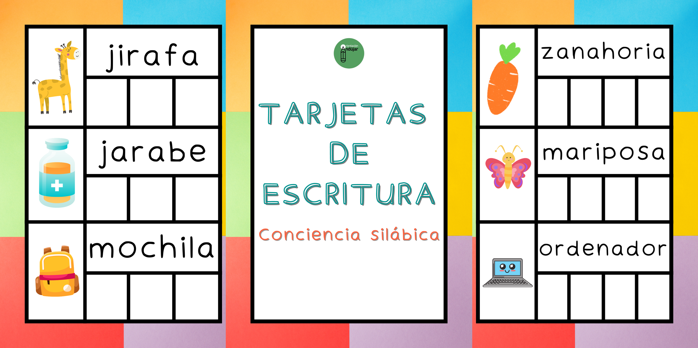 Bonitas tarjetas de escritura: conciencia silábica - Orientacion Andujar
