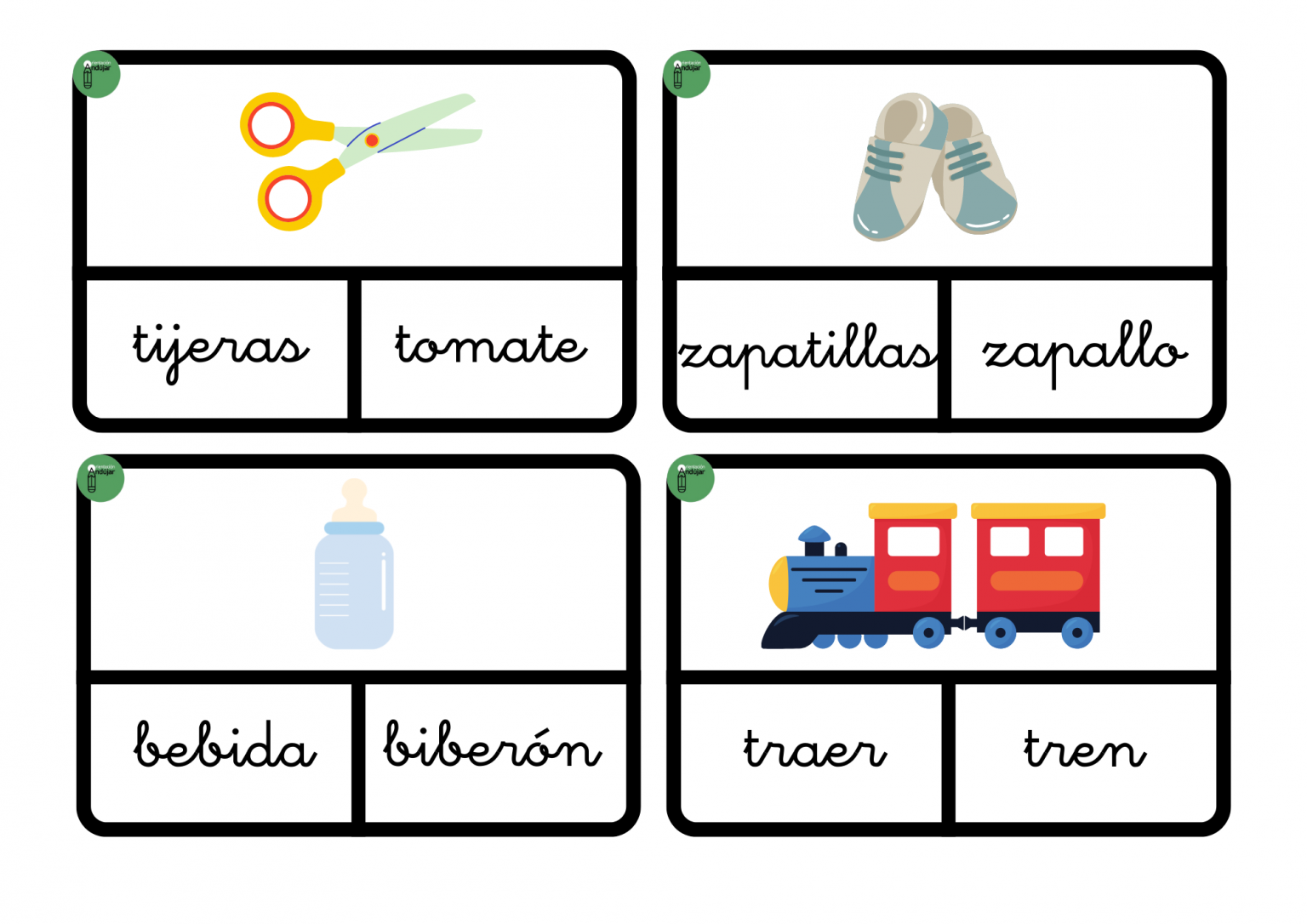 Bonitas tarjetas de lectura de palabras - Orientacion Andujar