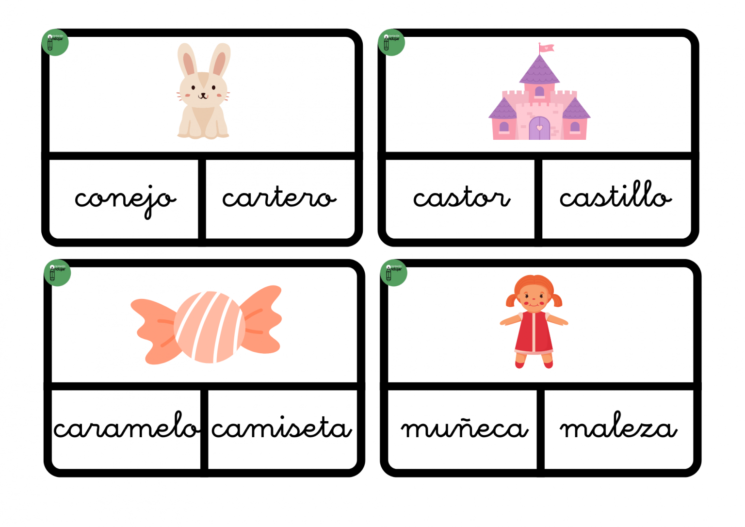 Bonitas tarjetas de lectura de palabras - Orientacion Andujar