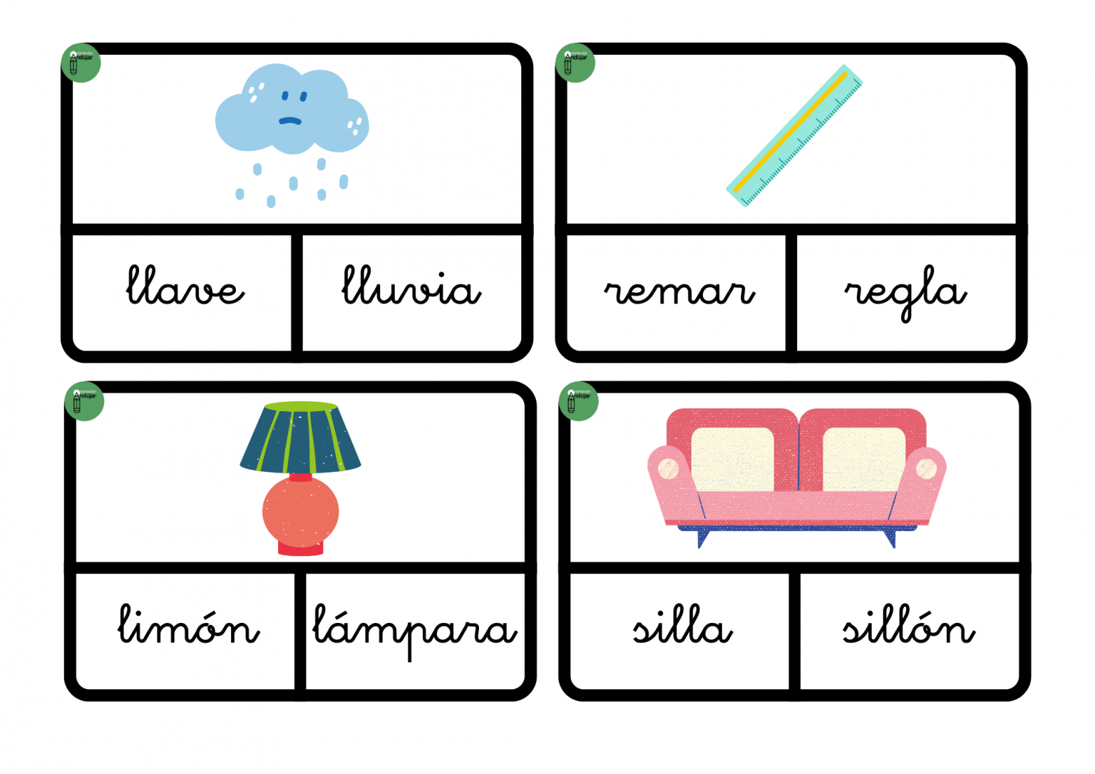 Bonitas tarjetas de lectura de palabras - Orientacion Andujar