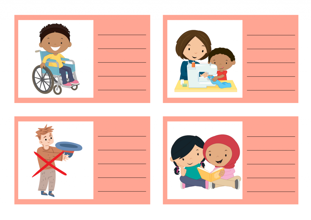 Tarjetas para completar DERECHOS DEL NIÑO Y LA NIÑA - Orientacion Andujar