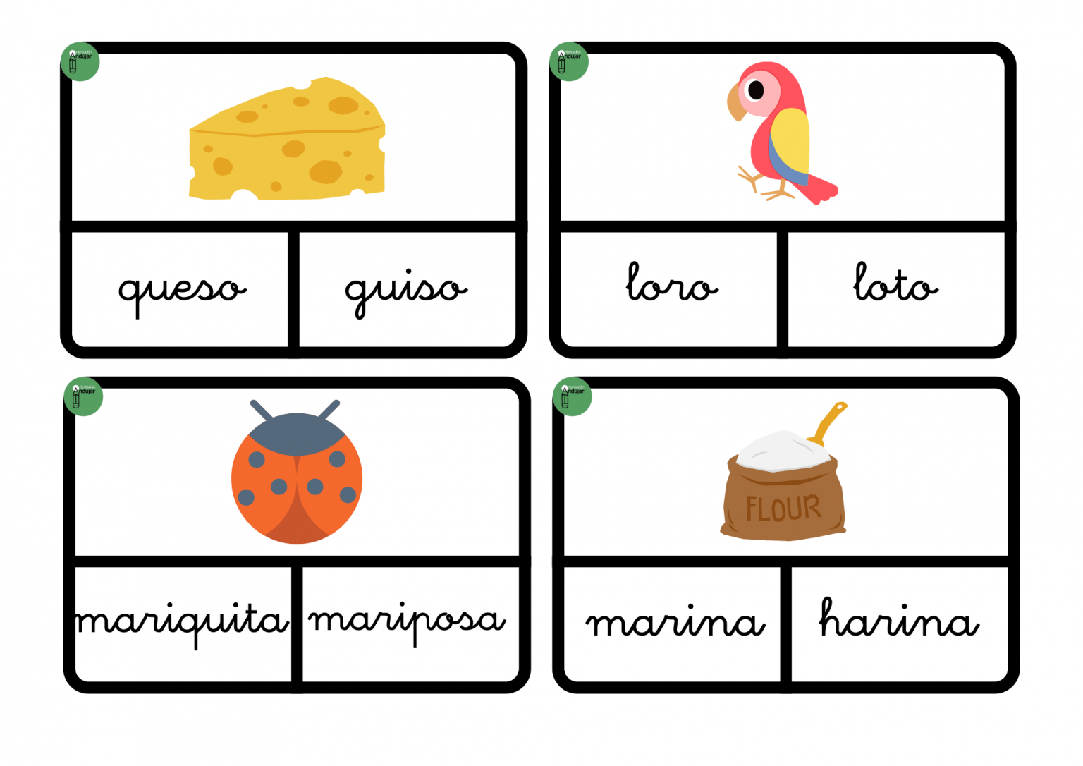 Bonitas tarjetas de lectura de palabras - Orientacion Andujar