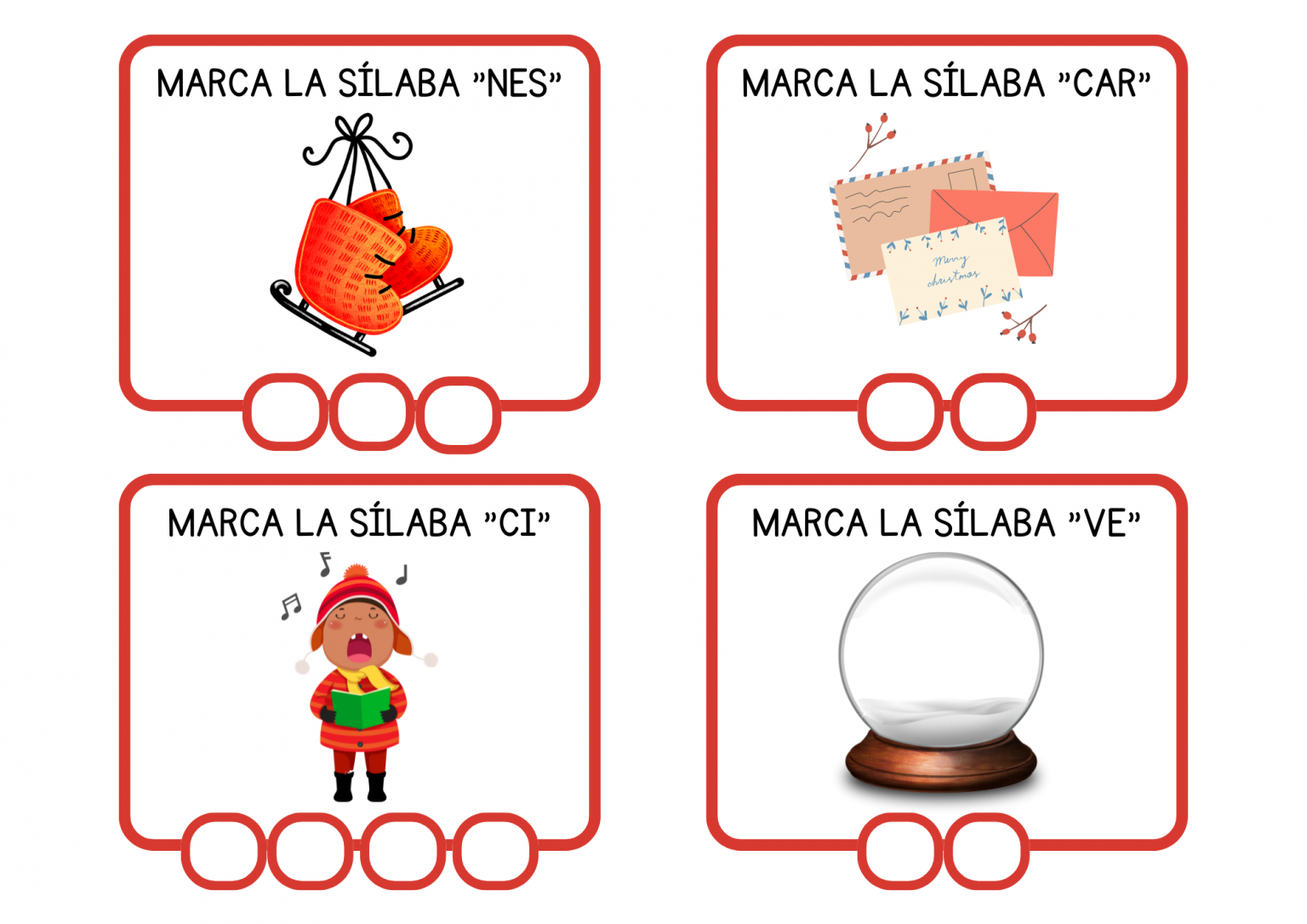 CONCIENCIA SILÁBICA NAVIDAD: marca la posición correcta de las sílabas ...