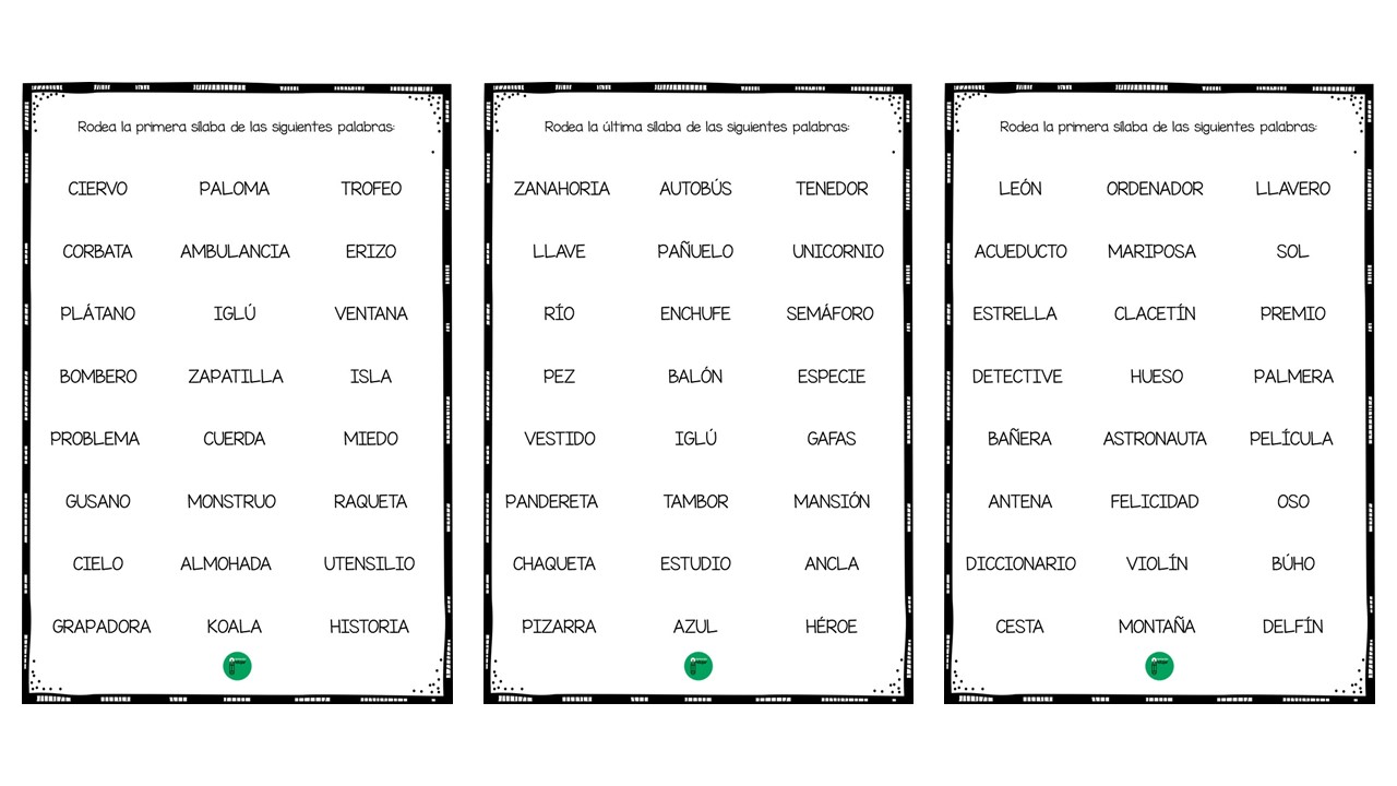 Primera y última sílaba de una palabra - Orientacion Andujar