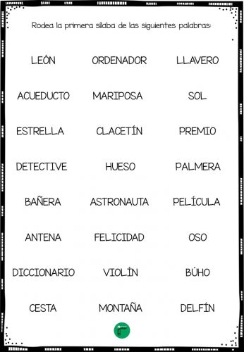 Primera y última sílaba de una palabra - Orientacion Andujar