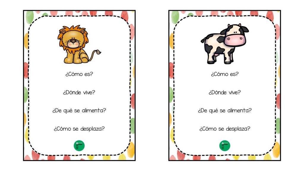 Tarjetas para describir a animales - Orientacion Andujar