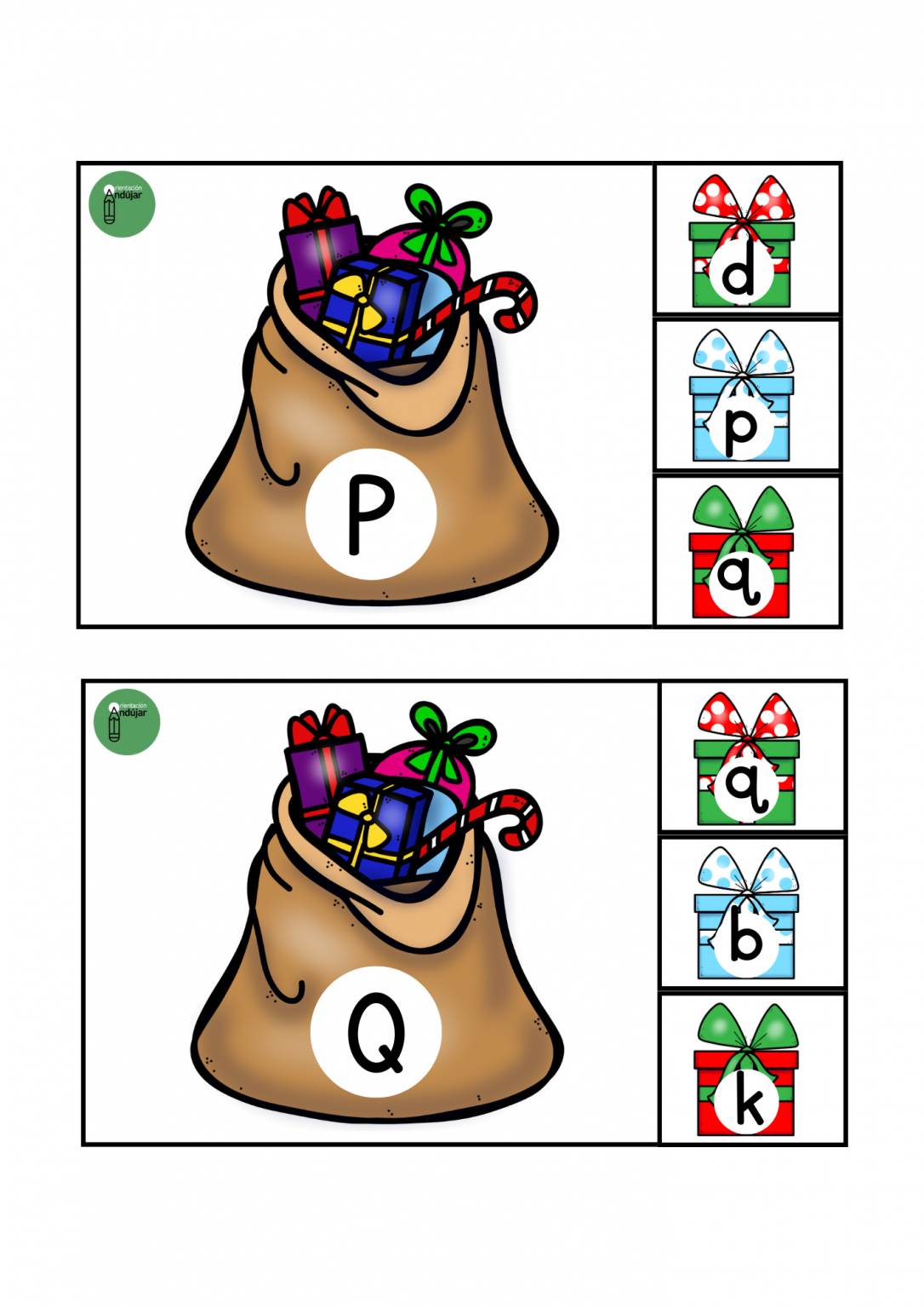 Bonitas tarjetas de mayúsculas y minúsculas NAVIDAD - Orientacion Andujar