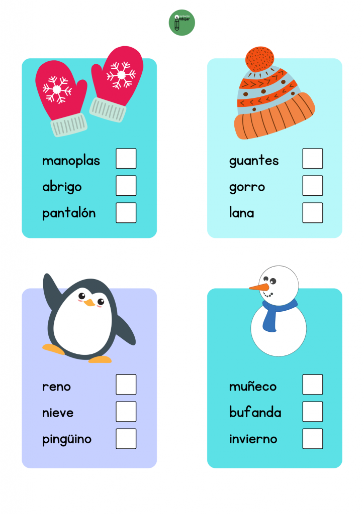 Molonas tarjetas vocabulario de invierno - Orientacion Andujar