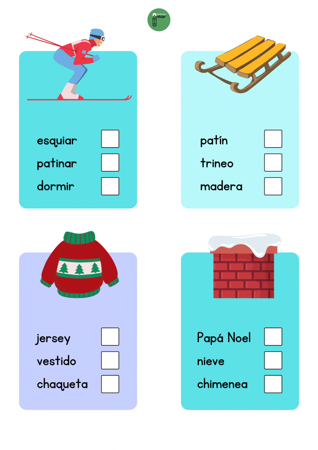 Flashcard o tarjetas para trabajar el vocabulario de invierno ...