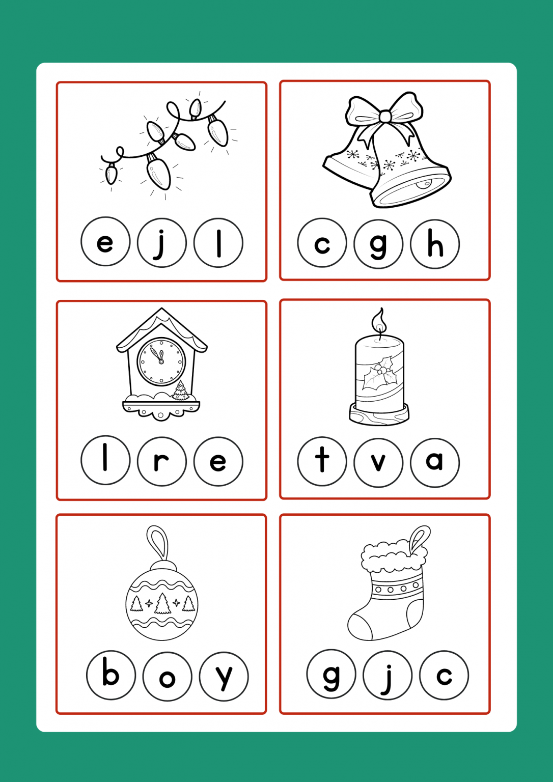 NAVIDAD CONCIENCIA FONOLÓGICA: indica la letra inicial y colorea ...