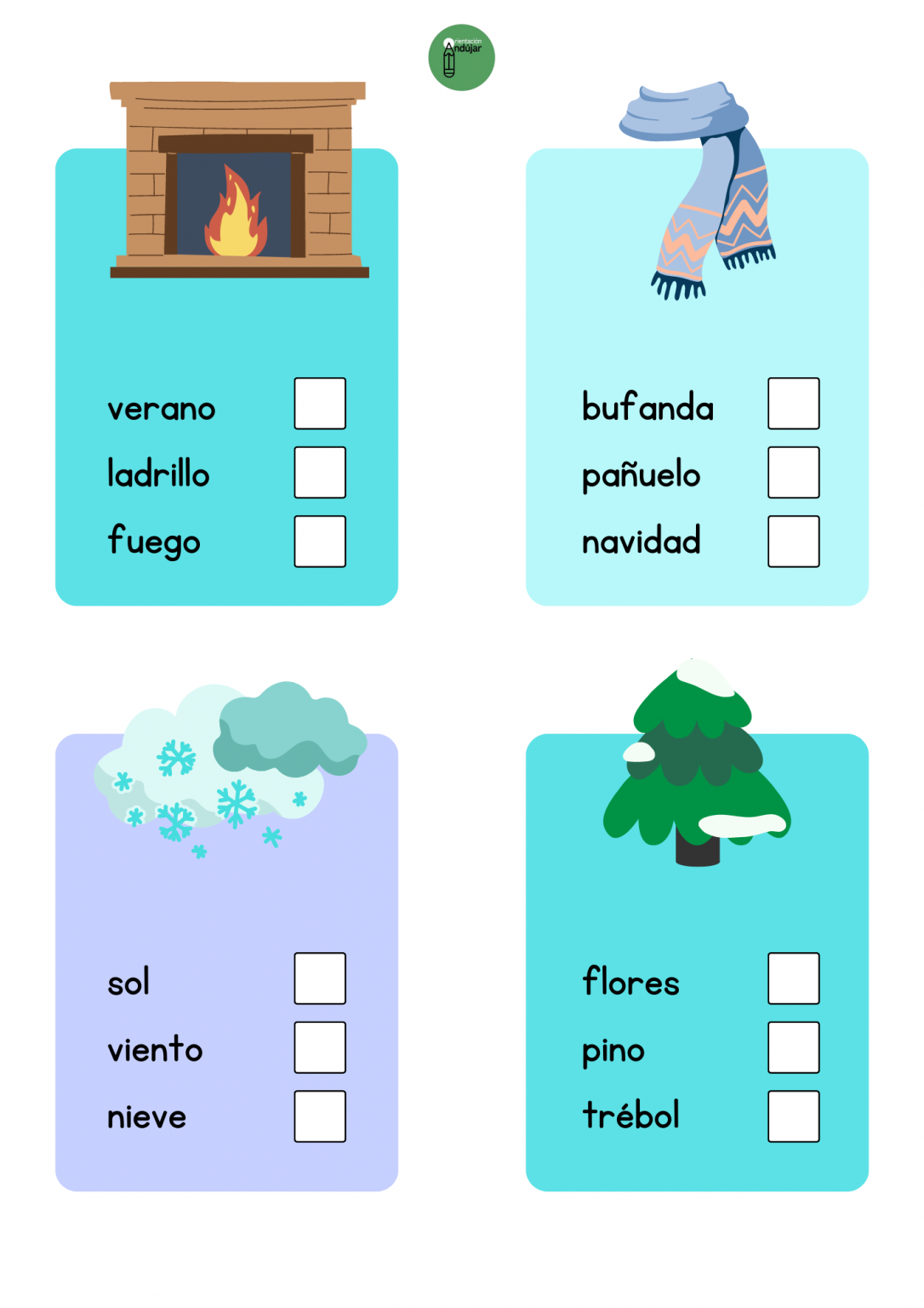 Flashcard o tarjetas para trabajar el vocabulario de invierno ...
