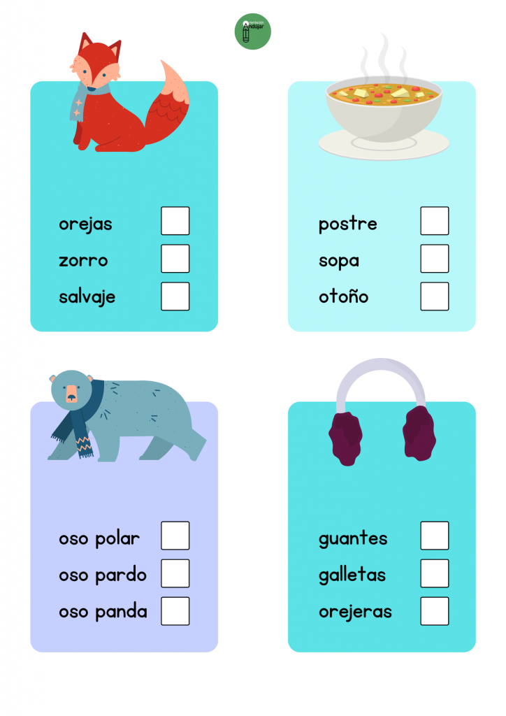 Flashcard o tarjetas para trabajar el vocabulario de invierno ...