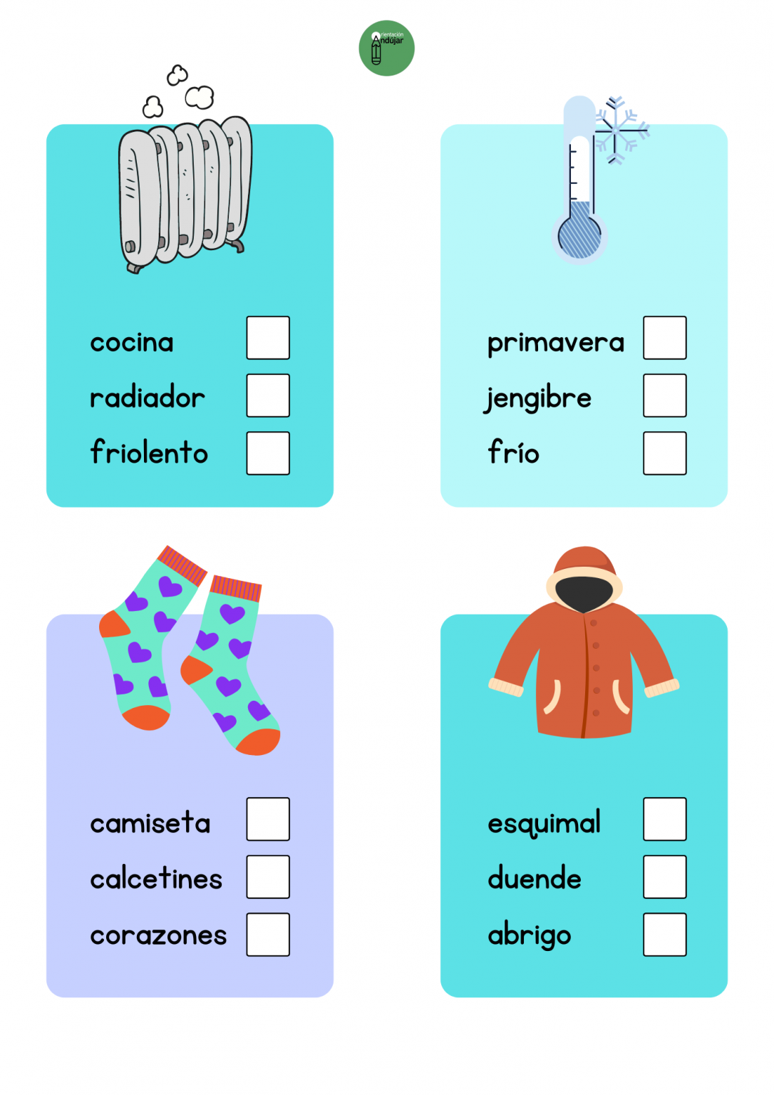 Flashcard o tarjetas para trabajar el vocabulario de invierno ...