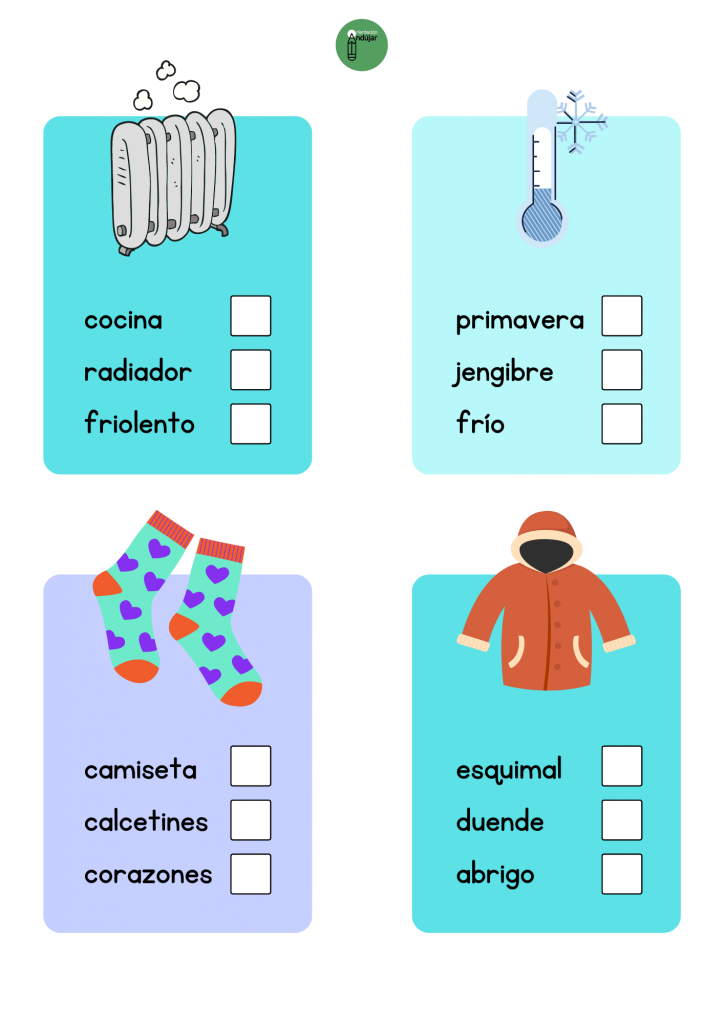 Molonas tarjetas vocabulario de invierno - Orientacion Andujar