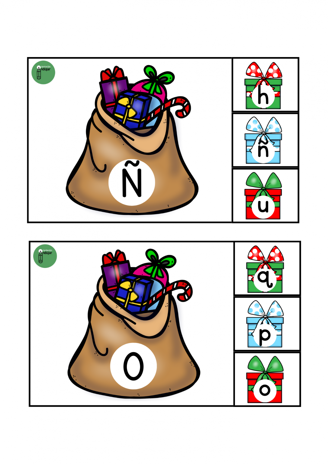 Bonitas tarjetas de mayúsculas y minúsculas NAVIDAD - Orientacion Andujar