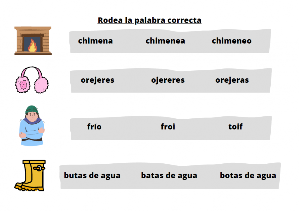 VOCABULARIO DEL INVIERNO, RODEA LA PALABRA CORRECTA - Orientacion Andujar