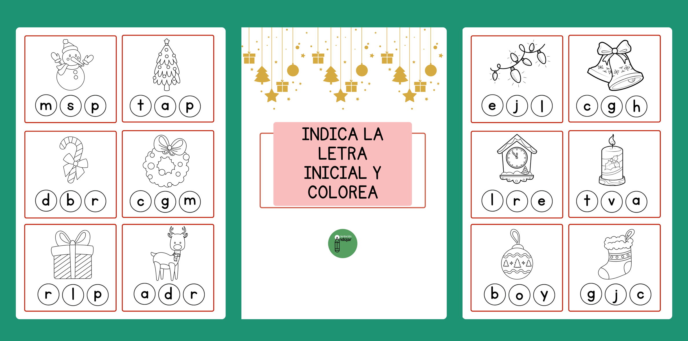 NAVIDAD CONCIENCIA FONOLÓGICA: indica la letra inicial y colorea ...