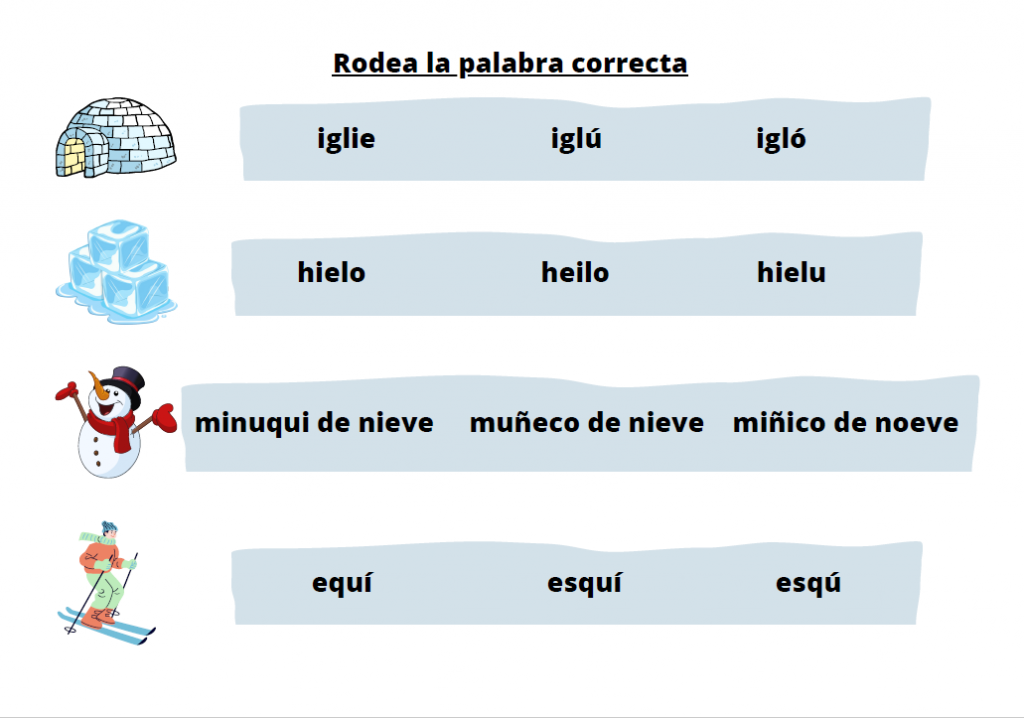 VOCABULARIO DEL INVIERNO, RODEA LA PALABRA CORRECTA - Orientacion Andujar
