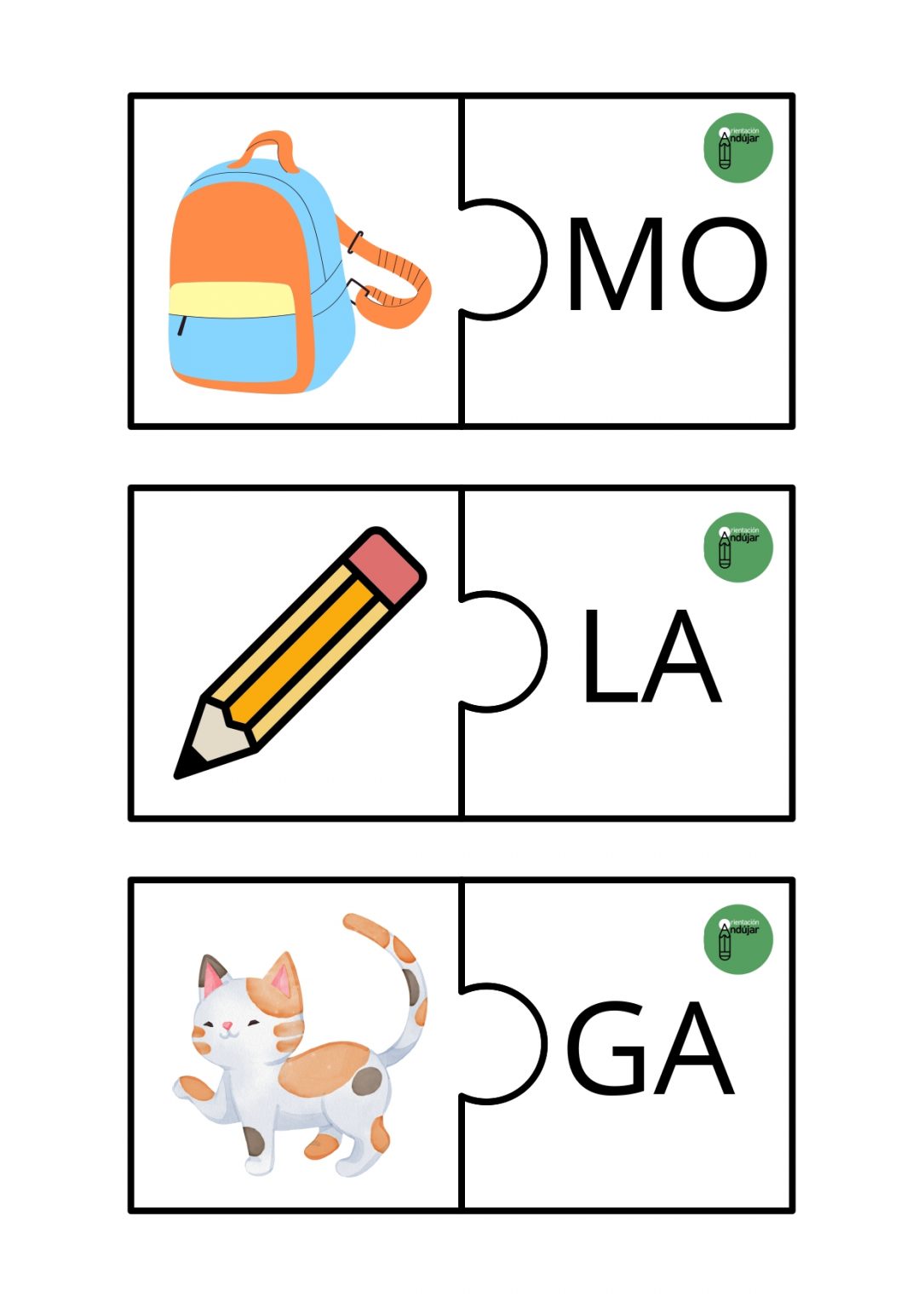Conciencia silábica Puzzle silábico con imágenes - Orientacion Andujar