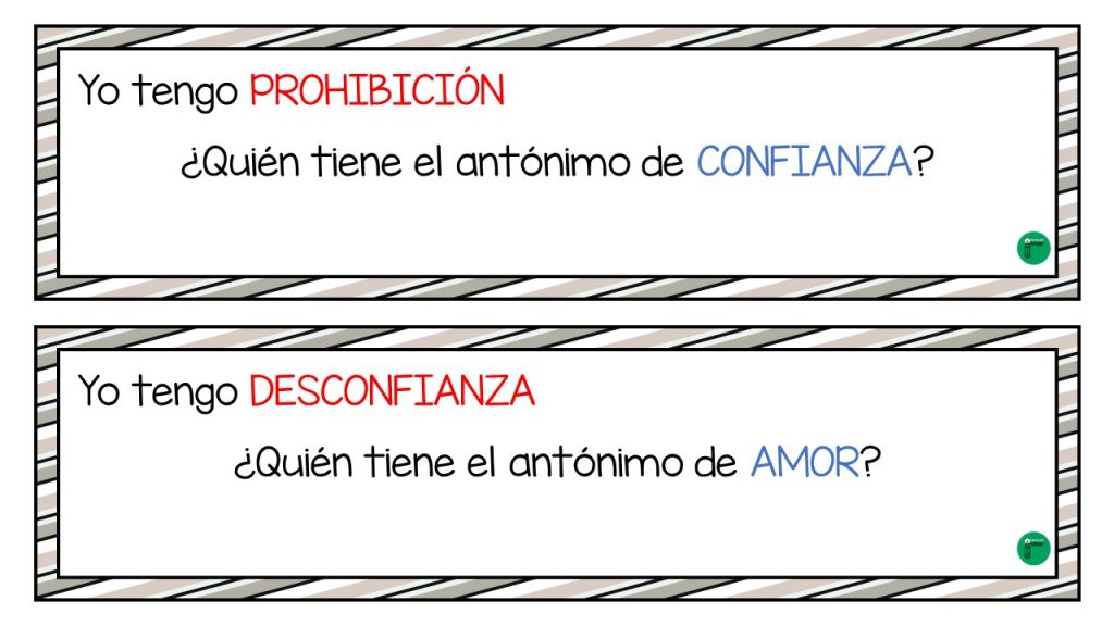 Juego "¿Quién tiene?...Yo tengo" de antónimos, especial vocabulario de ...