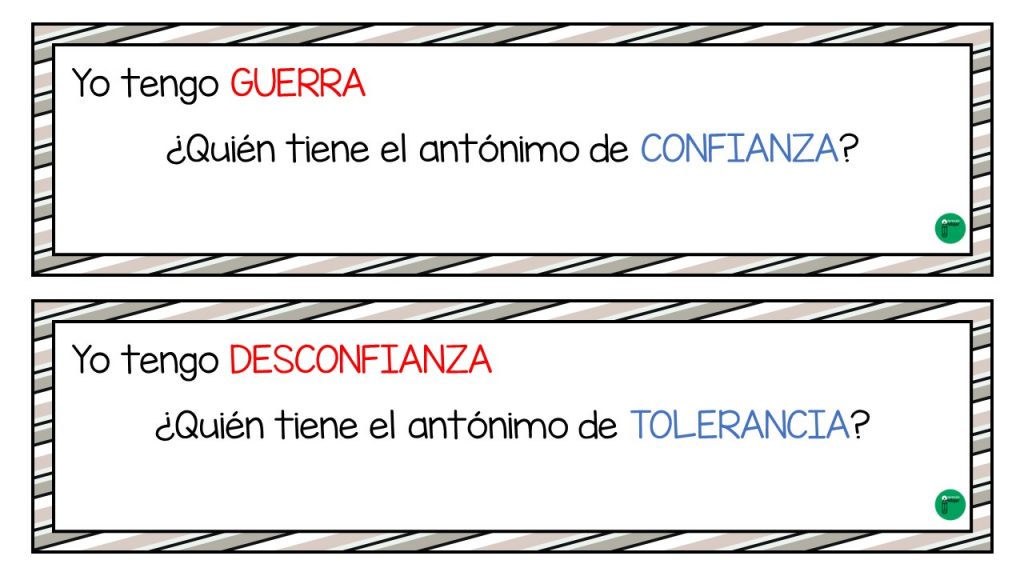 Juego "¿Quién tiene?...Yo tengo" de antónimos, especial vocabulario de ...