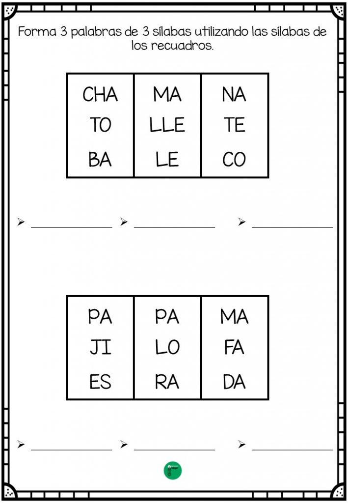 Conciencia silábica Formamos 3 palabras de 3 sílabas - Orientacion Andujar