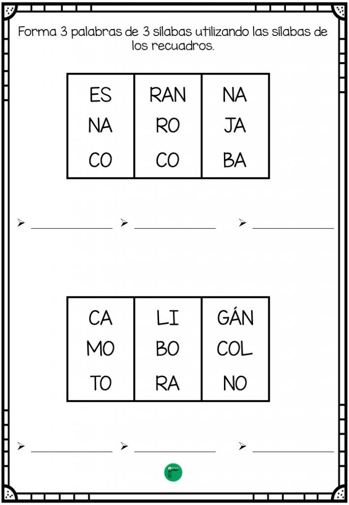 Conciencia silábica Formamos 3 palabras de 3 sílabas - Orientacion Andujar