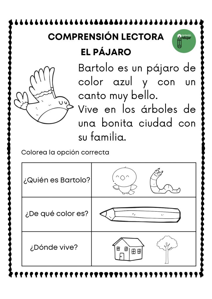 Sencillas comprensiones lectora de ANIMALES - Orientacion Andujar