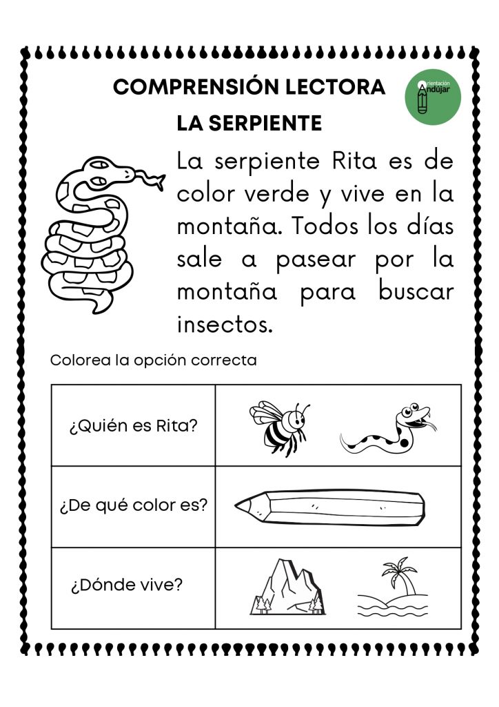 Sencillas comprensiones lectora de ANIMALES - Orientacion Andujar