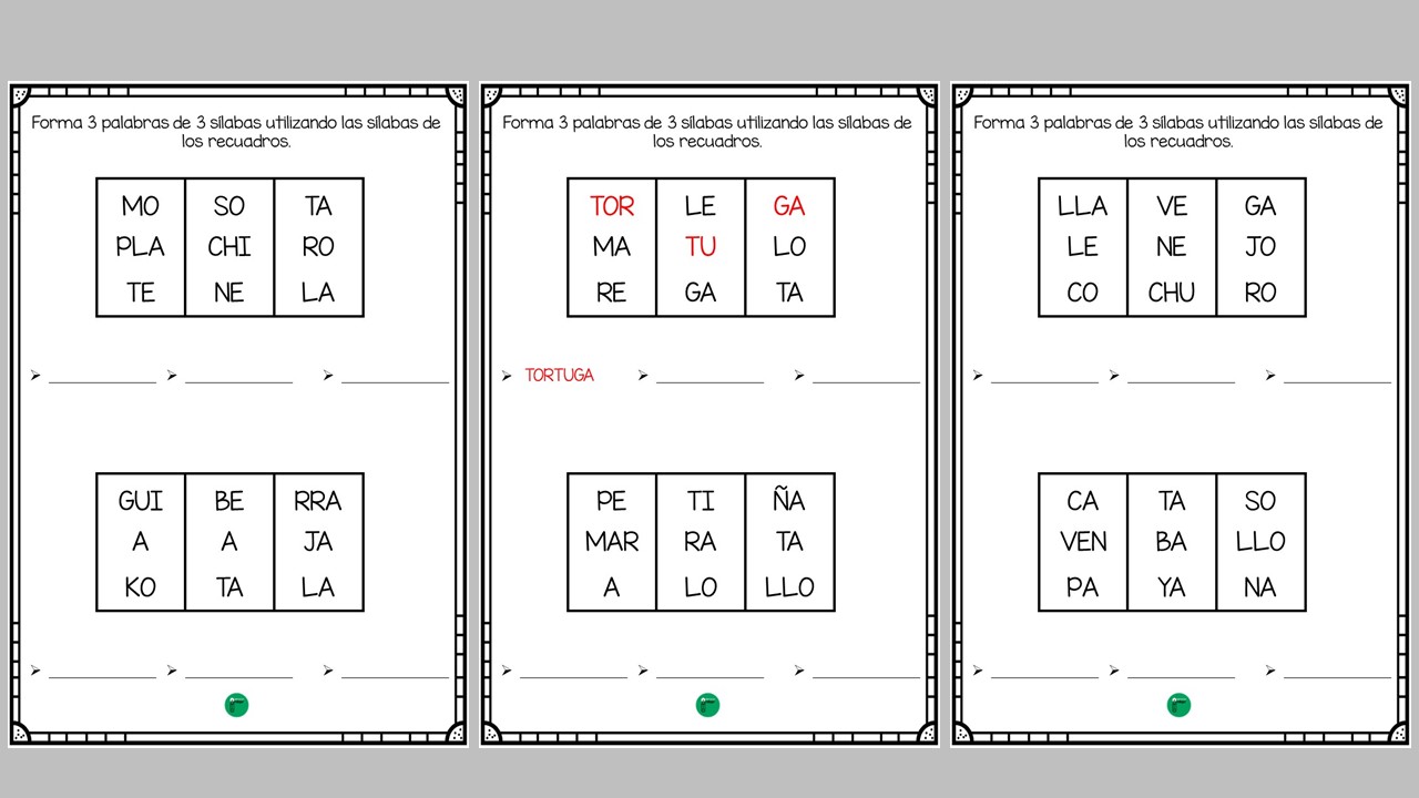 Conciencia silábica Formamos 3 palabras de 3 sílabas - Orientacion Andujar