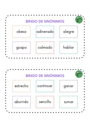 Bingo de SINÓNIMOS Y ANTÓNIMOS - Orientacion Andujar