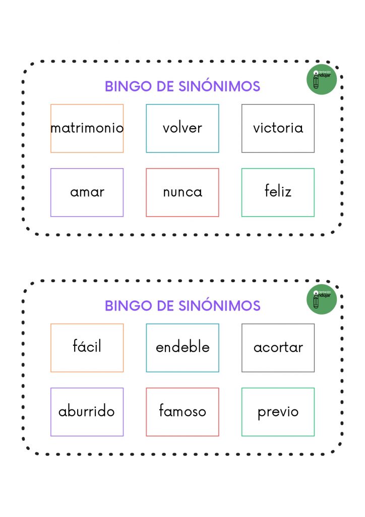 Bingo de SINÓNIMOS Y ANTÓNIMOS - Orientacion Andujar