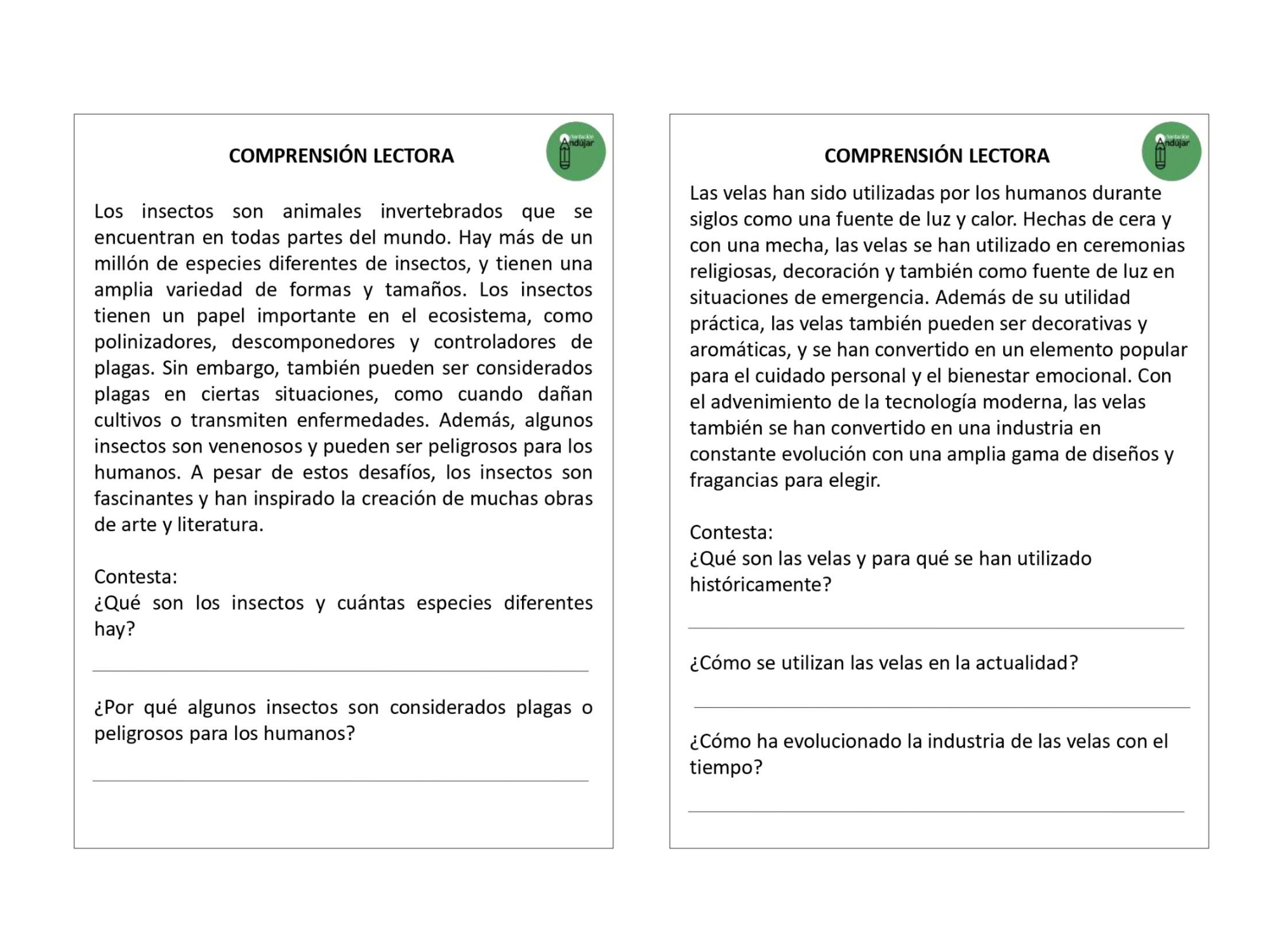Textos de comprensión lectora - Orientacion Andujar