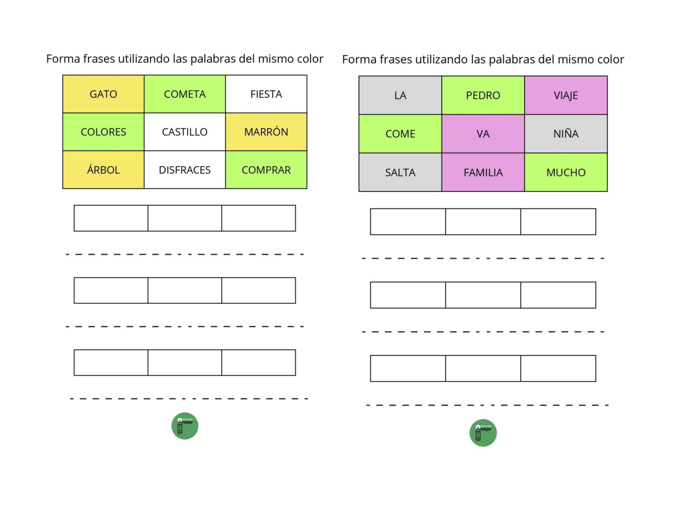 ESCRITURA CREATIVA - Forma frases utilizando las palabras del mismo ...