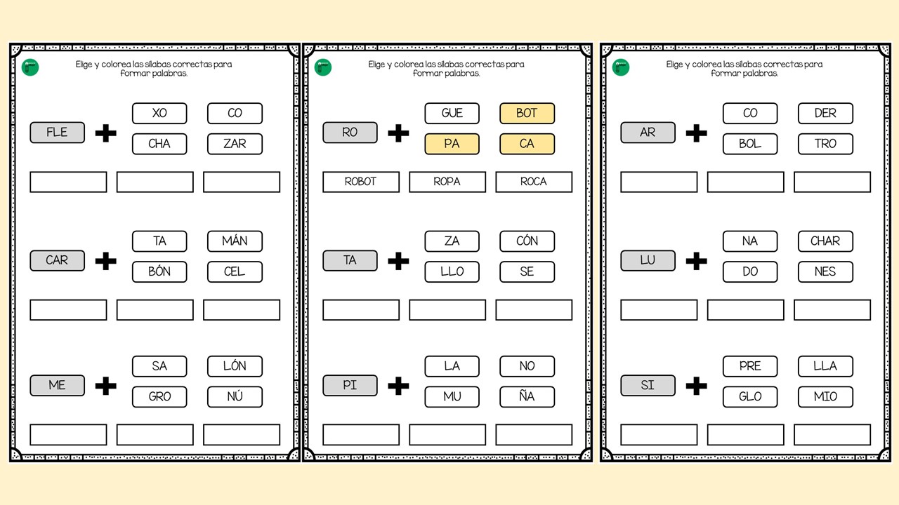 Ejercicio de conciencia silábica: Formamos palabra - Orientacion Andujar