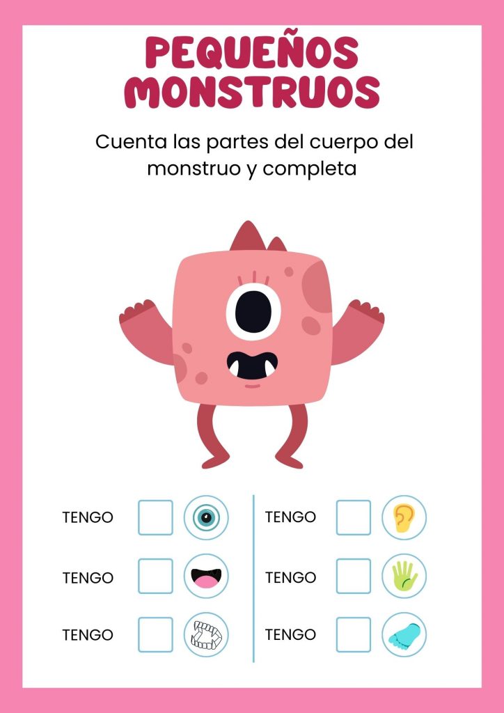 El cuaderno de los monstruitos, para contar sus partes del cuerpo ...