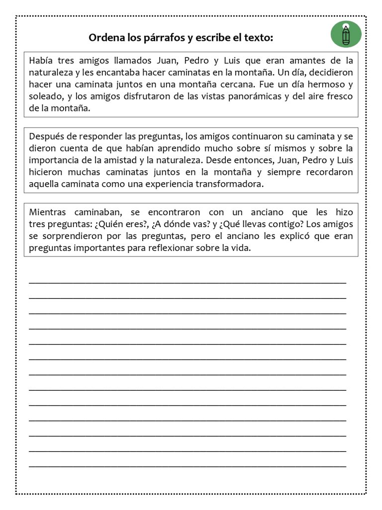 Comprensión lectora Ordena los párrafos y escribe el texto ...