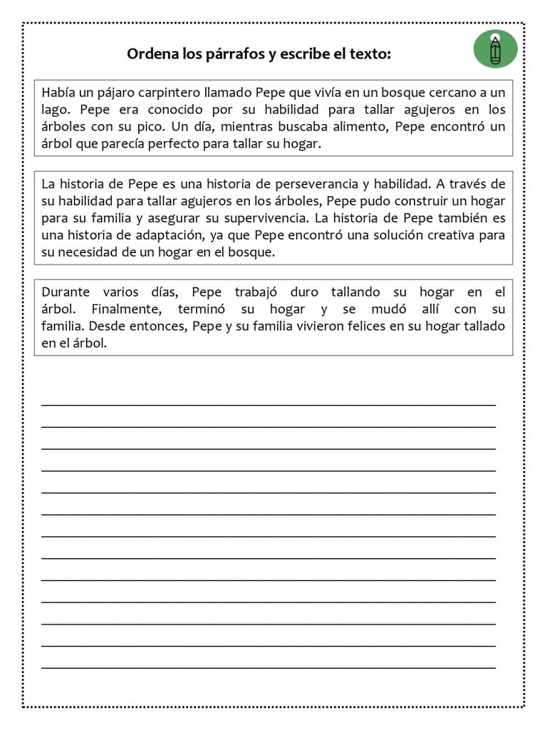 Ordena los párrafos y escribe el texto - Orientacion Andujar