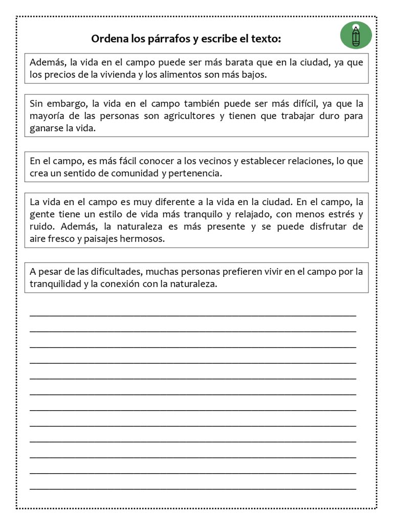 Ordena los párrafos y escribe el texto - Orientacion Andujar