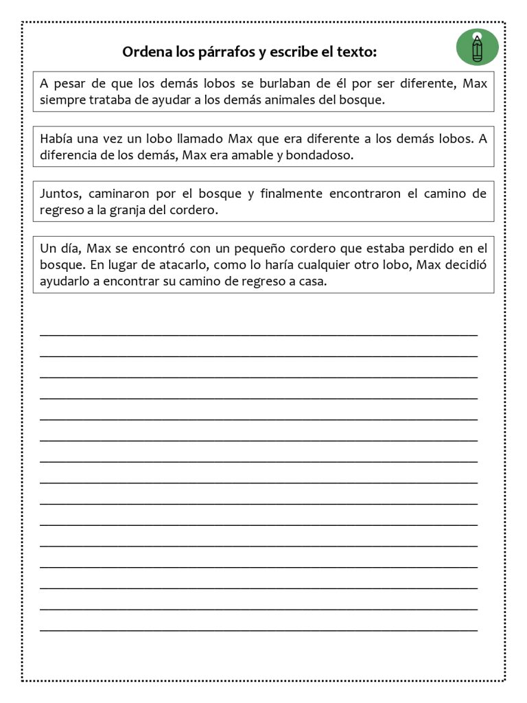 Comprensión lectora Ordena los párrafos y escribe el texto ...