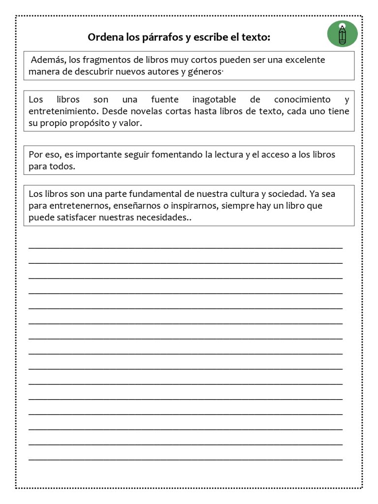 Comprensión lectora Ordena los párrafos y escribe el texto ...