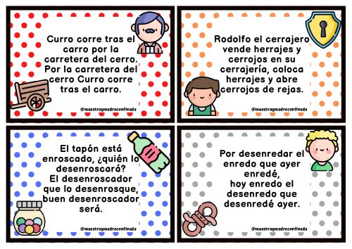 Tarjetas de trabalenguas R fuerte - Orientacion Andujar