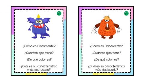 Divertidas tarjetas: Describe al monstruo - Orientacion Andujar