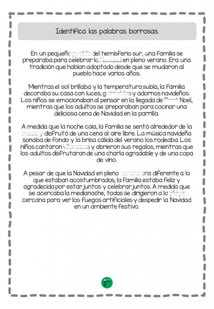 Palabras borrosas en textos para trabajar la velocidad lectora ...