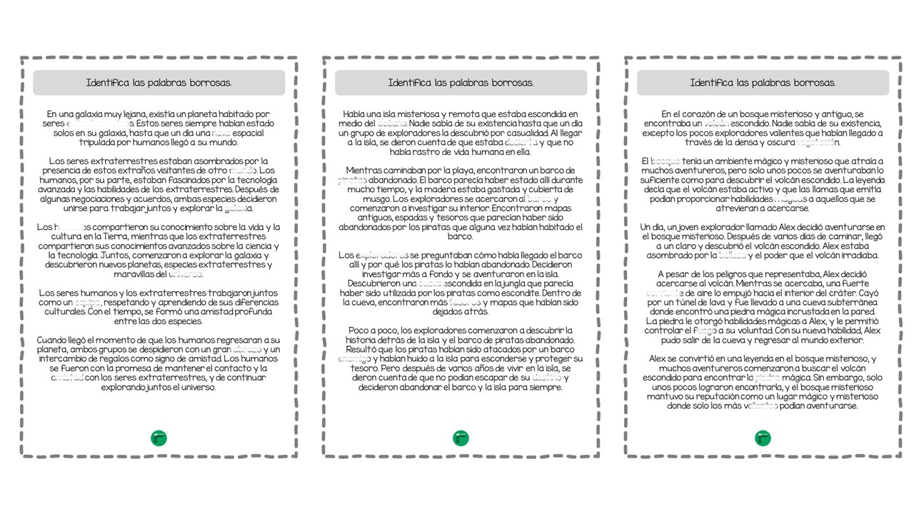 Palabras borrosas en textos para trabajar la velocidad lectora ...