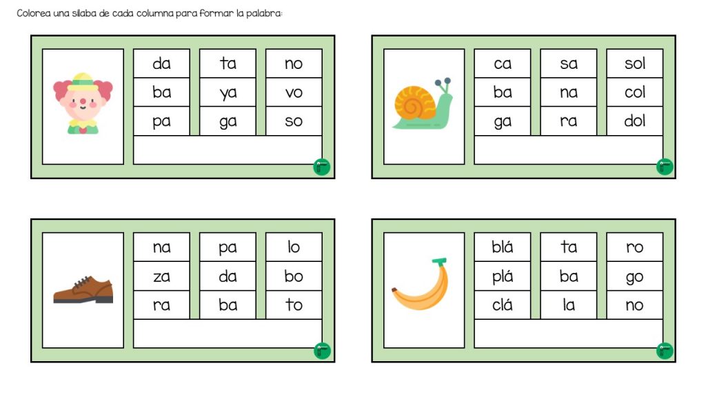 Tarjetitas para formar palabras de 3 sílabas - Orientacion Andujar