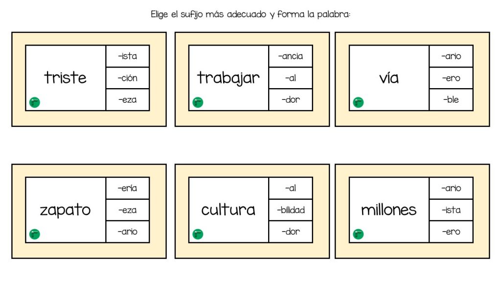 Tarjetitas para formar palabras con sufijos - Orientacion Andujar