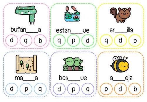 Conciencia fonológica ACTIVIDADES GRAFEMAS DIFERENCIACIÓN b-d-p-q - Imagenes Educativas