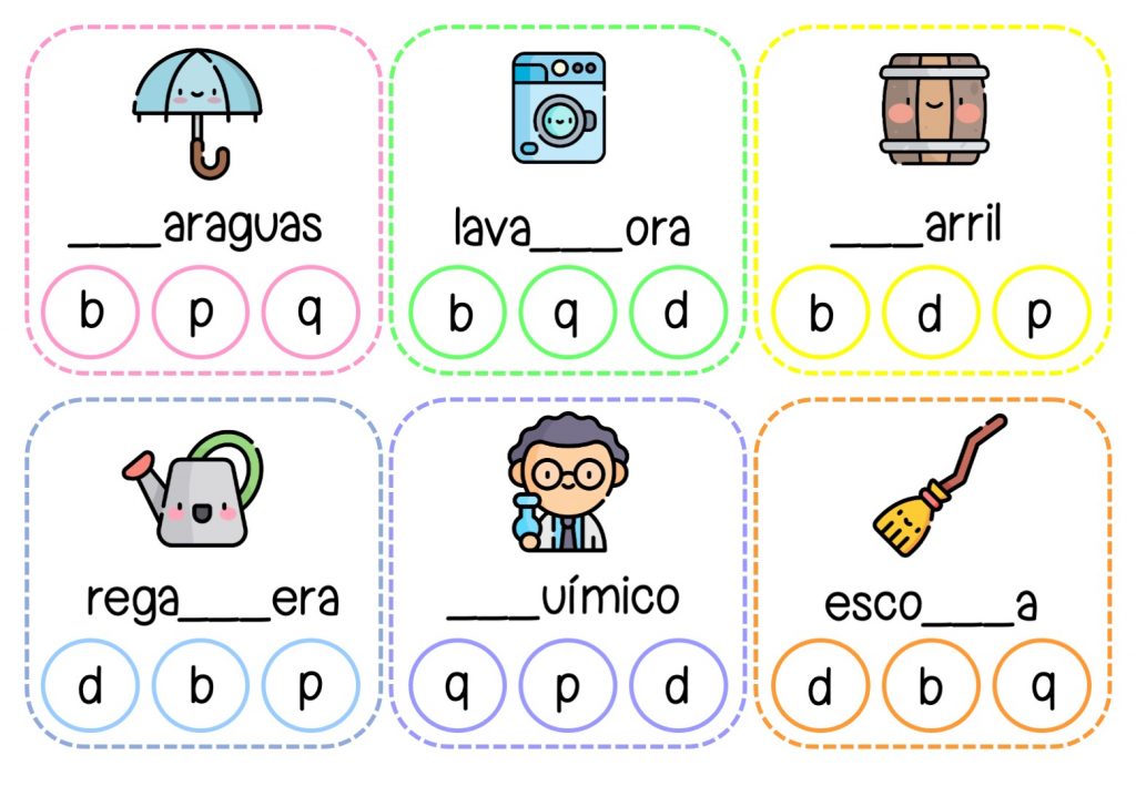 Ejercicio de lectoescritura: Diferenciación fonemas b - d - p - q ...